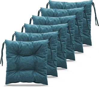 MG Design 6er-Set Stuhlkissen 40x40 cm blau - Stuhlkissen mit Bändern, Steppkissen, Bodenkissen - Sitzkissen für Gartenstuhl, für Indoor und Outdoor, Outdoor St