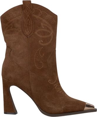 Alma En Pena Alma EN Pena, Femme, Chaussures, Brun, Taille: 42 EU Bottine à talon en entonnoir brodé