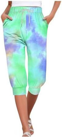 Generic Pantalon court fuselé pour femme - Short dentraînement tie-dye 3/4 - Pantalon de jogging dété - Capris de sport léger - Capris de yoga à revers - Pant