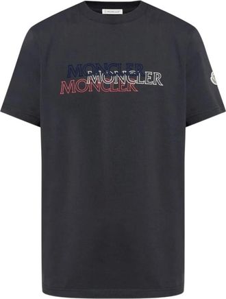 Moncler Homme, Tops, Bleu, Taille: 2XL Logo Cotton T-Shirt