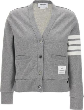 Thom Browne Femme, Pulls, Gris, Taille: 36 FR Cardigan en coton &agrave; col en V