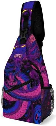Generic Léger Sacoche Bandouliere Musique Dragon Cerise Fleurs Violettes Art Sac Bandoulière Réglable,Multifonction Sac à Dos Militaire pour école Voyage Homm