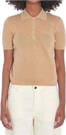 Moncler Femme, Tops, Beige, Taille: 36 FR Polo en maille &agrave; manches courtes