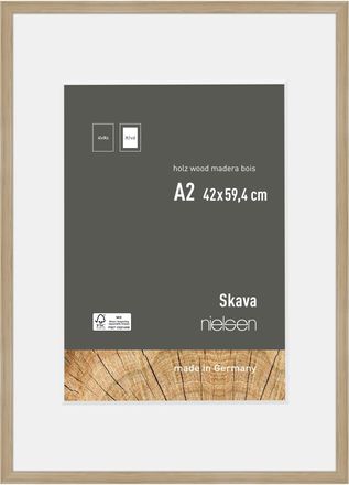 Nielsen Design Bilderrahmen mit Passepartout, 42 x 59,4 cm (A2), Holz, Eiche, Posterrahmen zum Aufhängen im Hoch- & Querformat, Echtglas, Skava
