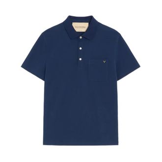 Valentino Baumwoll-Piqu&eacute;-Polo mit VGold - - Tops - Herren - Blau - M