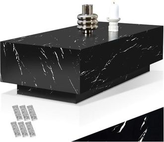 TecTake TecTake Table Basse Rectangulaire Design Moderne Aspect Marbre Noir 120x60x35 cm avec Pied Bout de canape Meuble dappoint pour Salon, Chambre, Bureau,