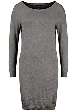 Oxmo OXElla Femme Robe en Tricot Fin Robe avec col Rond Regular Fit, Taille:L, Couleur:Grey Mel (7982363)