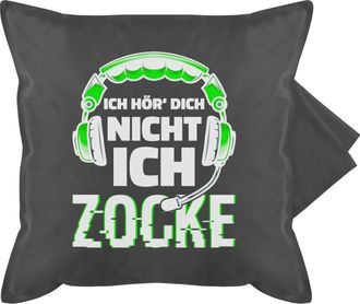 Shirtracer Kissenbezug - Deko Kissen Hobby - Ich hör dich nicht ich zocke Headset Glitch Weiß Grün - 50 x 50 cm - Grau - zockerkissen zock kissenbezüge gamerkiss