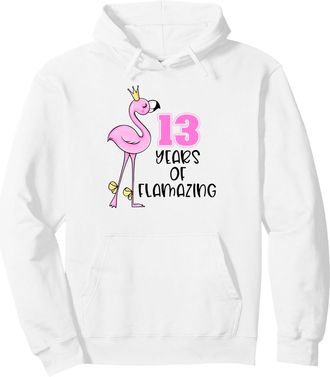 BDAZ 13 Years of Flamazing Flamingo Design Beach 13th Birthday Pullover Hoodie