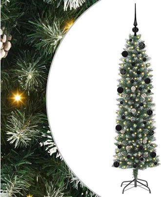 vidaXL K&uuml;nstlicher schlanker Weihnachtsbaum Gr&uuml;n und Wei&szlig; 150 cm vidaXL