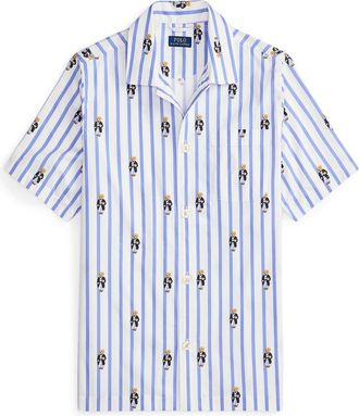 Ralph Lauren Leichtes Kurzarmhemd mit Blockstreifen und Polo-Bear-Motiven in