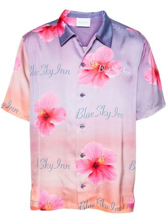 Blue Sky Inn Sunset Lotus Hemd aus Satin - Rosa