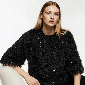 La Redoute Collections Top &Agrave; Sequins Et Plumes Manches Courtes