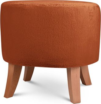 MG Design Ovaler Kunstfell-Hocker 42 x 52 cm in Orange mit Holzbeinen - Gepolsterter Fu&szlig;hocker f&uuml;r Wohnzimmer oder Schlafzimmer
