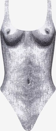 Moschino Maillot de bain une pi&egrave;ce en lycra imprim&eacute; - Gris