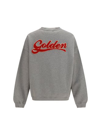 Golden Goose Mens Oversized Crewneck Sweater With Lettering On The Back Alluminium Melange Gray Cotton Sweatshirts