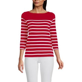 Lands End Gestreiftes Baumwollshirt mit 3/4-&Auml;rmeln, Damen, Gr&ouml;&szlig;e:32-34 petite, Rot, Baumwolle, by Lands End
