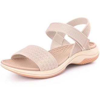 Allegra K Sandales compens&eacute;es &agrave; talon bas avec crochet et boucle pour femme, rose, 37 EU