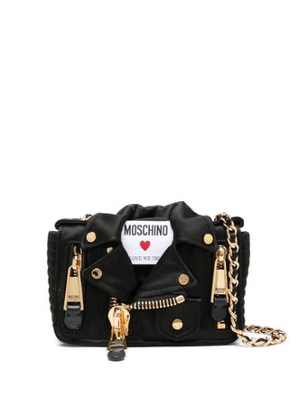 Moschino sac &agrave; bandouli&egrave;re Biker en satin - Noir
