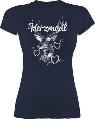 Shirtracer Shirt Damen - Kompatibel mit Oktoberfest - Herzmadl Hirsch - M - Navy Blau - trachtenshirt Trachten t Shirts bayrische geweih Tshirt t-Shirt f&uuml;r Trach