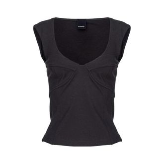 Pinko Nylon T-Shirt mit Rundhalsausschnitt - - Tops - Damen - Schwarzk - M