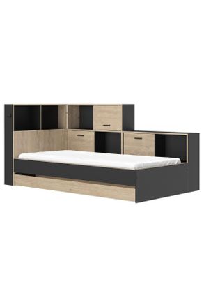 MID.YOU Mid.you Stauraumbett, Schwarz, Kastanien, Holzwerkstoff, 5 Fächer, 1 Schubladen, 90x200 cm, ISO 9001, Pefc, Bettkasten, Schlafzimmer, Betten