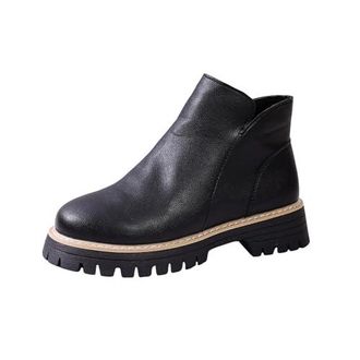 Generic Bottines Chelsea d&eacute;contract&eacute;es &agrave; bout rond pour femme - Talon &eacute;pais - Antid&eacute;rapantes - Fermeture &eacute;clair lat&eacute;rale - Confortables - Style classique, Noi