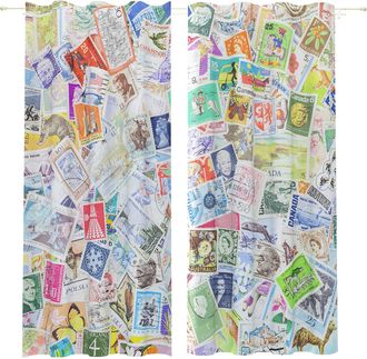 Lemar&eacute; Deko-Vorh&auml;nge Digitaldruck | Alte Briefmarken | Dicker Vorhang Blickdicht | 2 STK. 145x260 cm