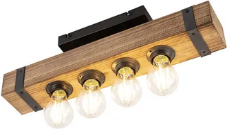 QAZQA Qazqa - reena - led Plafonnier - 4 lumi&egrave;re - l 46.5 cm - Marron - Rustique - &eacute;clairage int&eacute;rieur - Salon i Chambre i Cuisine i Salle &agrave; manger