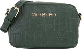 Valentino Bolso Bandolera de Piel Verde con Logo en Relieve, Correa Ajustable con Detalles Dorados, Dise&ntilde;o Elegante