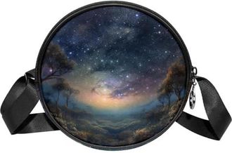 Generic Sac &agrave; bandouli&egrave;re rond pour femme, motif n&eacute;buleuse &eacute;toil&eacute;e, sac &agrave; dos avec fermeture &eacute;clair, bretelles r&eacute;glables, sac &agrave; main rond d&eacute;contract&eacute; pour fem