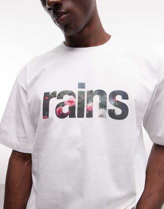 Rains 41500 - T-shirt d&eacute;contract&eacute; &agrave; logo graphique - Blanc
