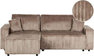 Beliani Eckschlafsofa 2-Sitzer ABACKA Cord Hellbraun mit Stauraum rechtsseitig