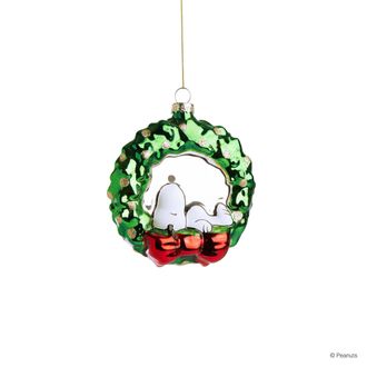 Butlers Weihnachtsbaumh&auml;nger Snoopy im Kranz 11cm Glas Peanuts | handbemalter Christbaumschmuck | dekorativer Glasanh&auml;nger | Weihnachtsschmuck f&uuml;r den Baum