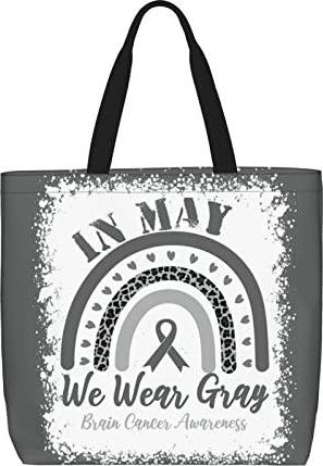 Generic Sac Fourre-Tout En Mai, Nous Portons Du Gris Arc-En-Ciel, Mois De Sensibilisation Au Cancer Du Cerveau Sac Biblioth&egrave;que Lavables Sacs En Toile Pour Fe