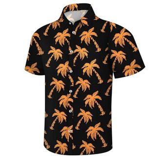Generic Chemise hawa&iuml;enne &agrave; manches courtes pour homme - Sans plis - Boutonn&eacute;e - &Eacute;vacuation de lhumidit&eacute; - S&eacute;chage rapide - Imprim&eacute; d&eacute;contract&eacute; - Haut color&eacute; 