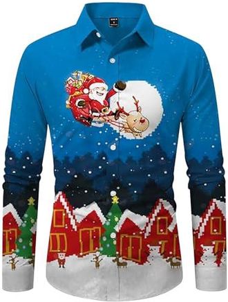 Generic Chemises de Noël pour hommes fantaisie arbre de Noël imprimé arbre de Noël hauts à manches longues chemise dhiver dautomne chemise boutonnée col rever