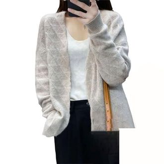 Generic Cardigan 100 % laine pour femme Motif diamant Printemps Mode Cachemire D&eacute;contract&eacute; Tricot Doux, Gris, XS