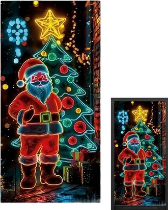 Generico Fluorescent Weihnachtsvorhang - LED-T&uuml;rabdeckung, Pre-Lite 2D Flat Seasonal Santa Christmas Door Wrap f&uuml;r Photographie, Indoor Outdoor Home | LED Pre-