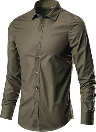 Generic Chemise d&eacute;contract&eacute;e pour homme, chemise &agrave; manches longues &agrave; col boutonn&eacute; pour homme, chemise classique, coupe r&eacute;guli&egrave;re, minimaliste, couleurs unies,