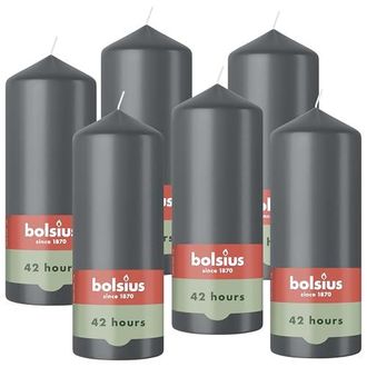 Bolsius Bolsius - Stumpenkerzen - Grau - 15cm - 6 St&uuml;ck - Brenndauer 42 Stunden - mit nat&uuml;rlichen Extrakten - Nat&uuml;rliches Pflanzenwachs - Ohne Palm&ouml;l