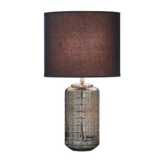 Loberon Tischlampe Eldarion, Mundgeblasenes, Get&ouml;ntes Glas, Handgeschliffene Rautenmuster, Tischleuchte, Nachttischlampe, Baumwolle, Eisen, grau/schwarz