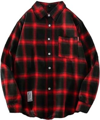 Generic Chemises à manches longues - Chemise à carreaux pour homme - Version coréenne du beau chemisier décontracté - Chemises de designer pour homme UK, Roug