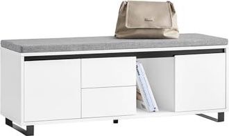 SoBuy Banc de Rangement, Banc à Chaussures, Meuble à Chaussures, Meuble Bas Entrée avec 1 Coussin Rembourré, 2 Tiroirs et 2 Portes pour Entrée, Salon et Cha
