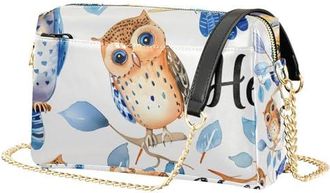 Mnsruu Sacs à bandoulière pour femme, sac à main en cuir aquarelle avec hiboux amusants