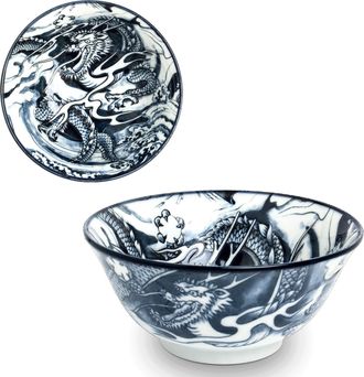 Generic Japanische Udon Bowl XL - Schwarzer Drache - Ramen Bowl - Udon Teller - Snacksch&auml;lchen - Salatsch&uuml;ssel - Nudelsch&uuml;ssel - Miso Bowl - Suppensch&uuml;ssel - 