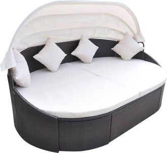 vidaXL Vidaxl - Chaise longue de jardin avec auvent R&eacute;sine tress&eacute;e Marron