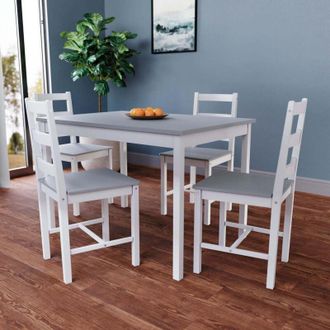 Home Discount Yorkshire Ensemble Table à Manger 4 Places avec Chaises Meuble de Cuisine Set de 4, H 73 W 108 D 65, Blanc-Gris