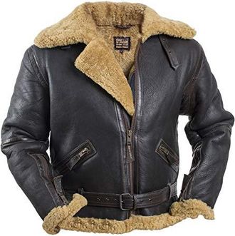 Noble House RAF Veste daviateur en peau de mouton pour homme en cuir véritable Marron, marron foncé, XL