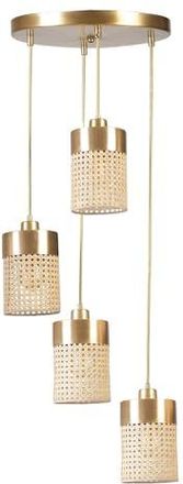 Opviq Elegant Rattan Chandelier, Adjustable Height 70 cm, Antique Coated Metal, 14 cm Cap, 30 cm Base, E27 Max 40W, Gold & Natural Rattan | Perfect for Mode